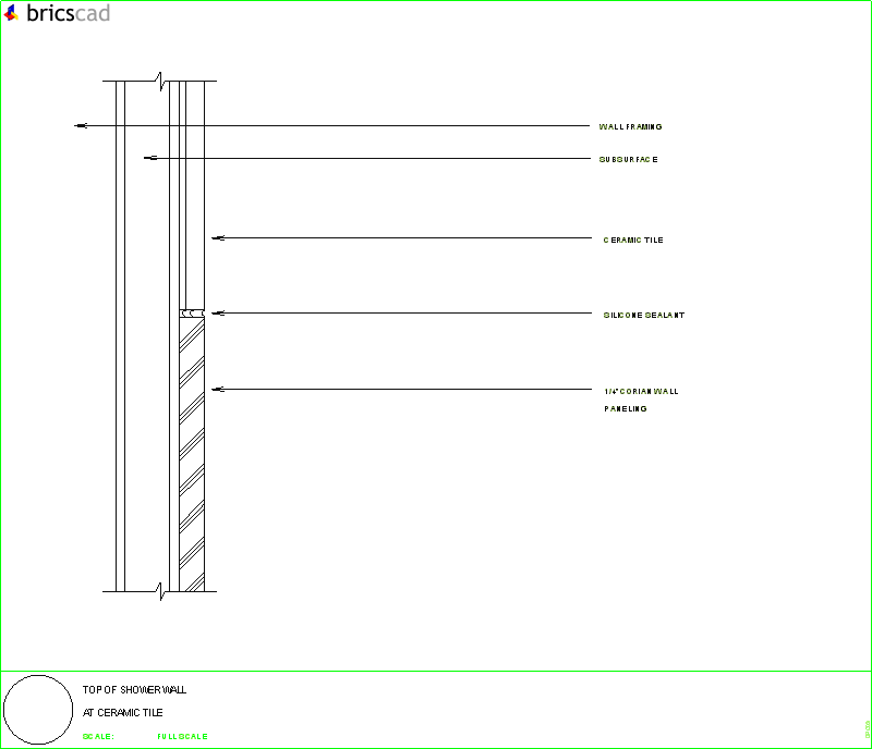 Trim at top of shower wall adjacent to ceramic tile. AIA CAD Details ...